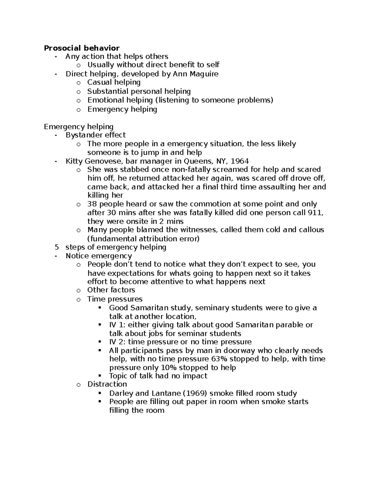 4.24 Notes: Prosocial Behavior & Emergency Helping - Spring 2025 - Studocu