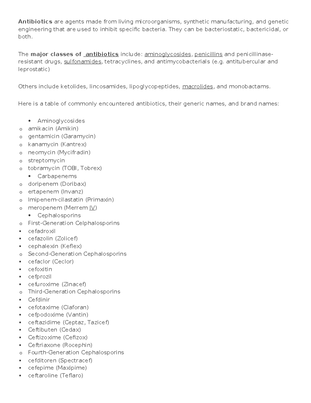 Antibiotics Overview and Key Information - N/A - Studocu