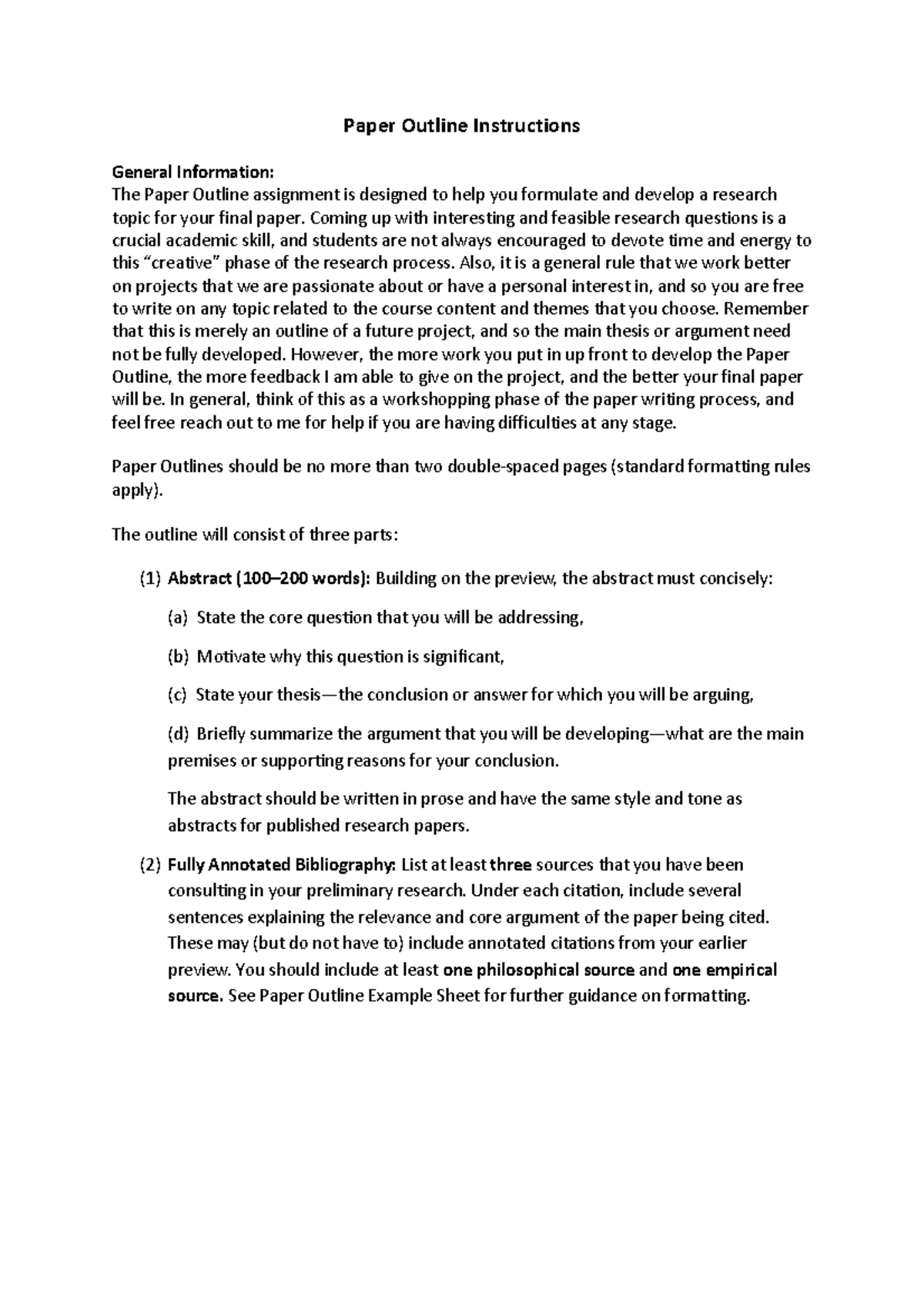 Final Paper Outline Instructions for Research Topic Development - Studocu