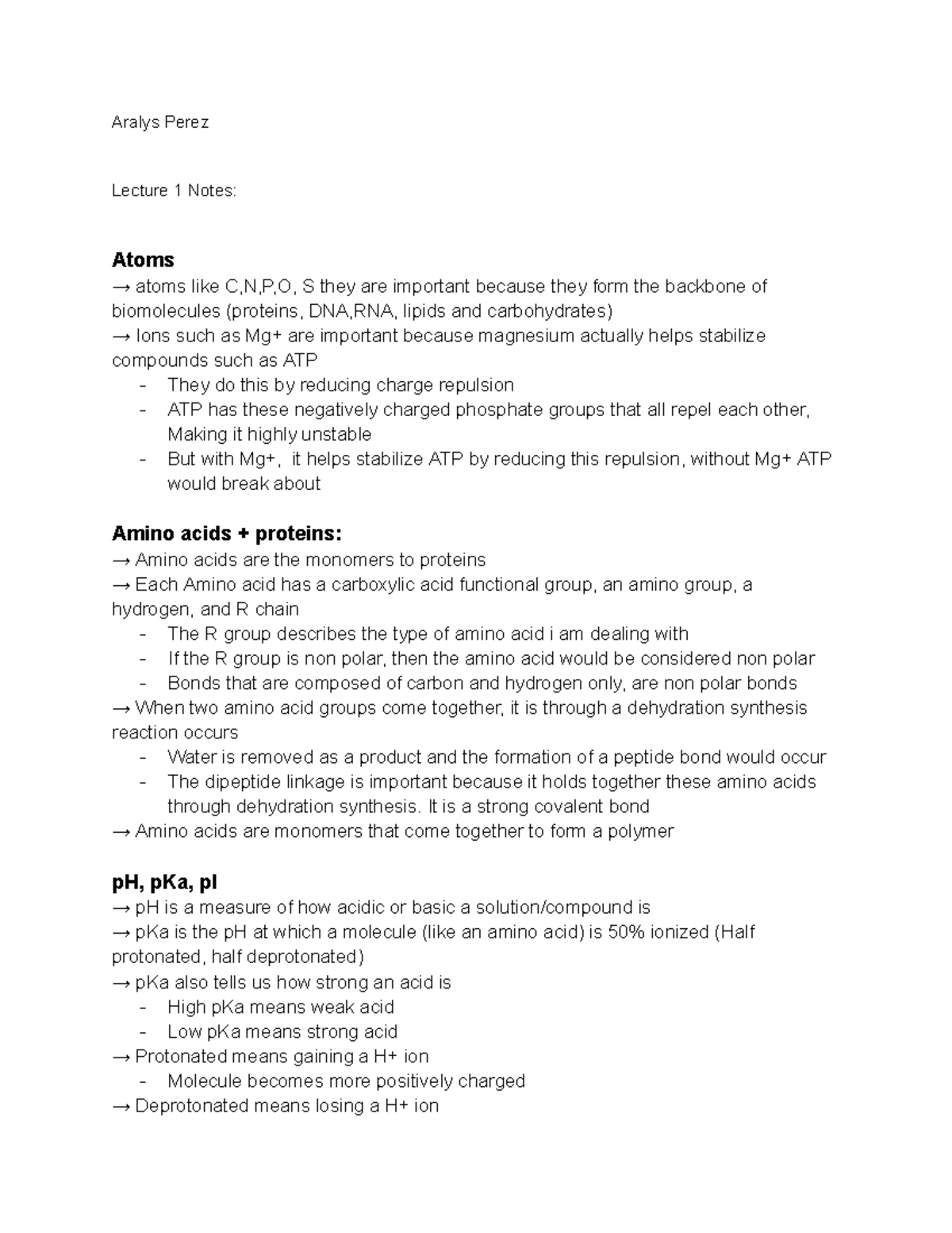 Biochemistry 101: Exam 1 Study Notes on Atoms, Proteins, and Enzymes ...