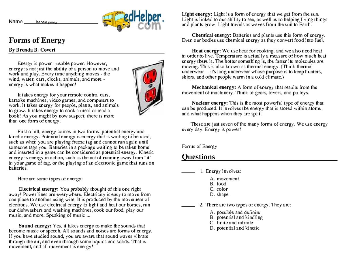 Forms of Energy: Types, Transformations, and Conservation Principles ...