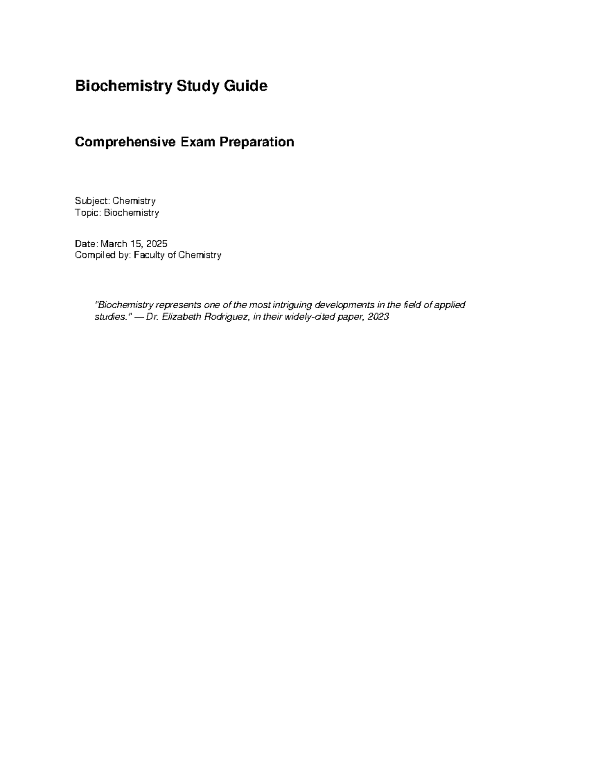 Biochemistry Study Guide: Comprehensive Exam Prep (CHEM 101) - Studocu