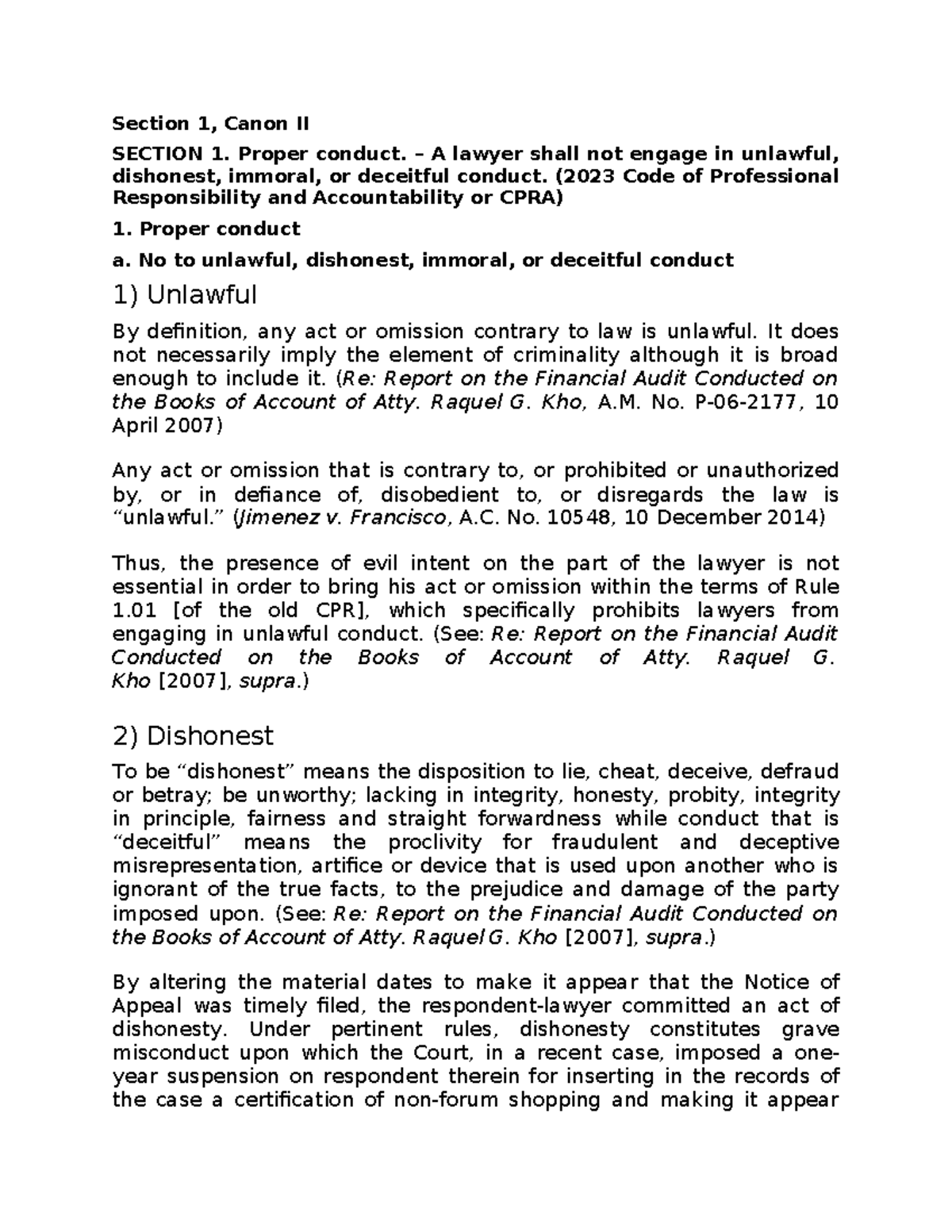 CPRA 2023: Proper Conduct for Lawyers - Unlawful, Dishonest, Immoral ...