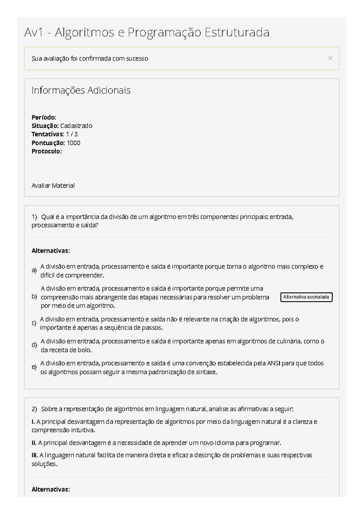 Av1 - Algoritmos e Programação Estruturada: Compreensão e Síntese - Studocu
