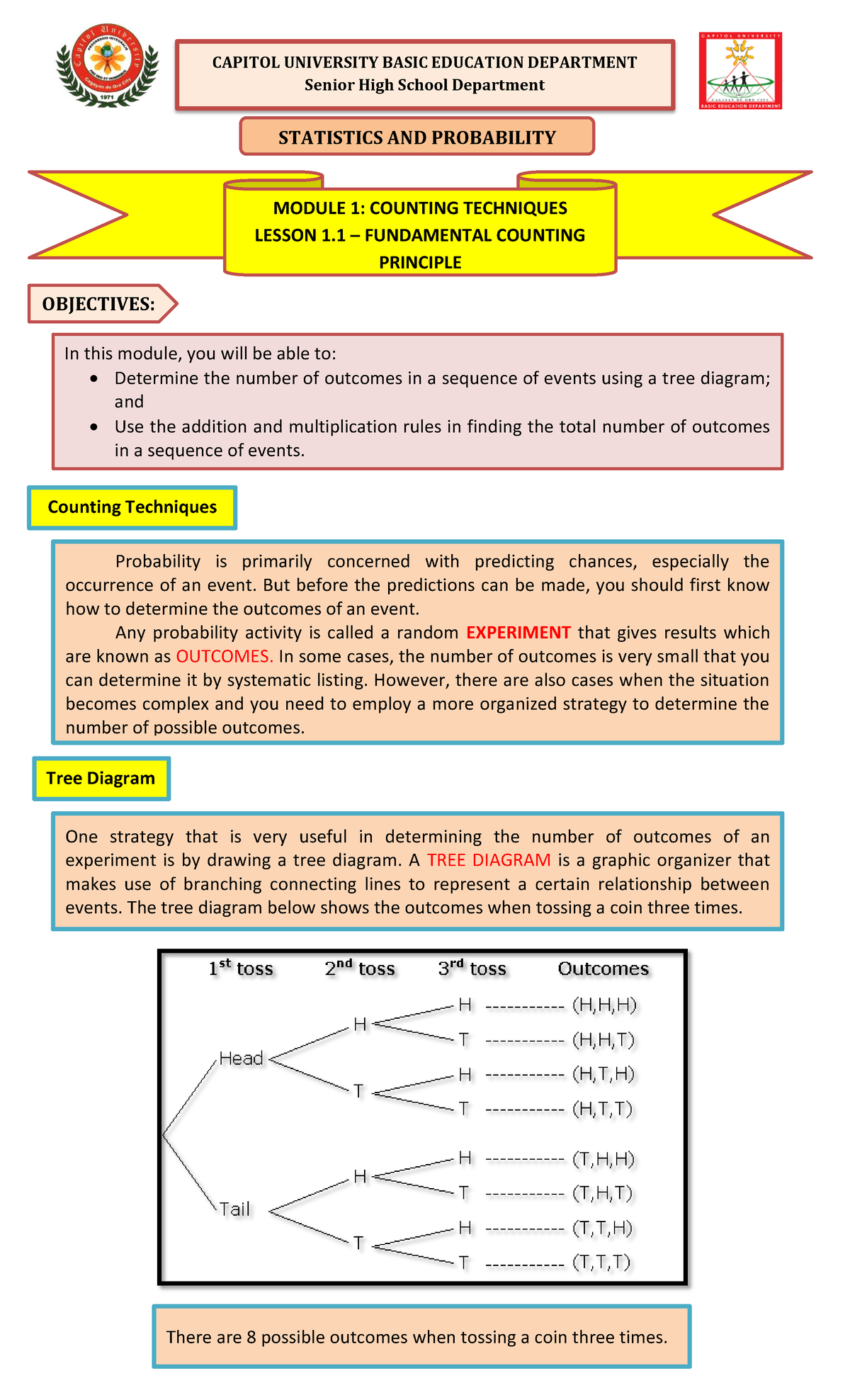 Statistics & Probability: Lesson 1.1 - Fundamental Counting Principle ...