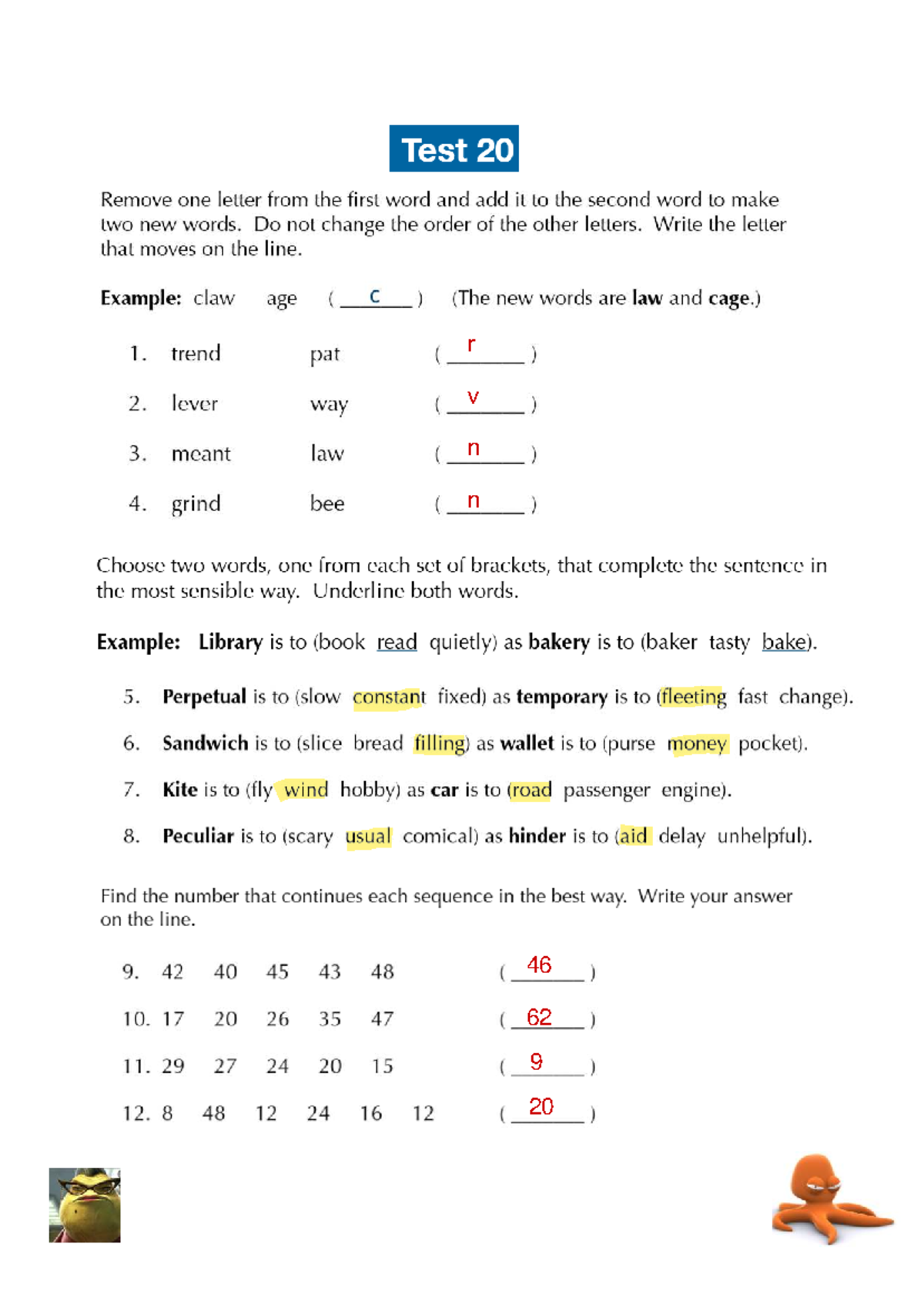 Test 20-2: Letter Movement & Word Completion Exercises - Studocu