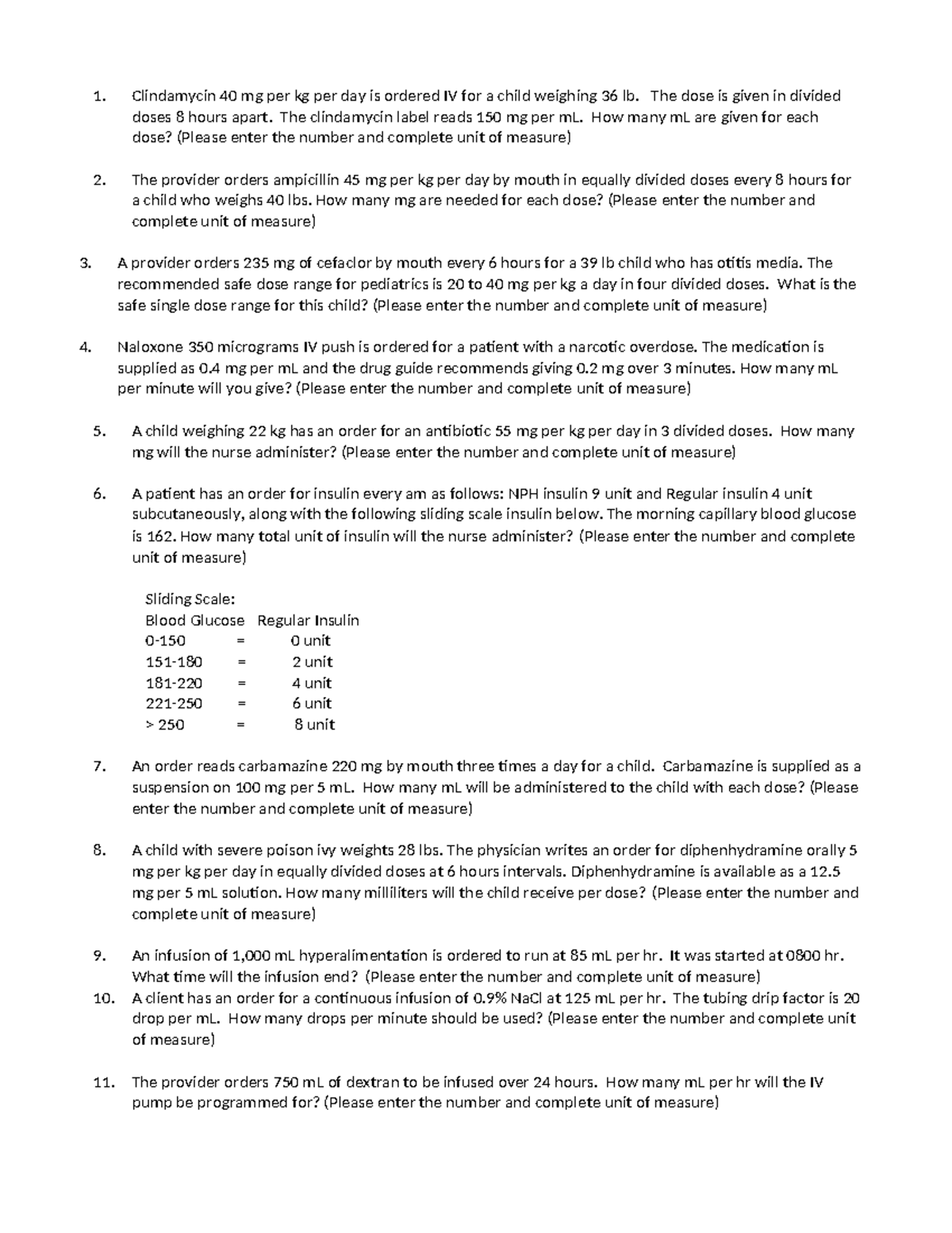 CCT Practice 1 & 2: Pediatric Dosage Calculations and IV Infusions ...
