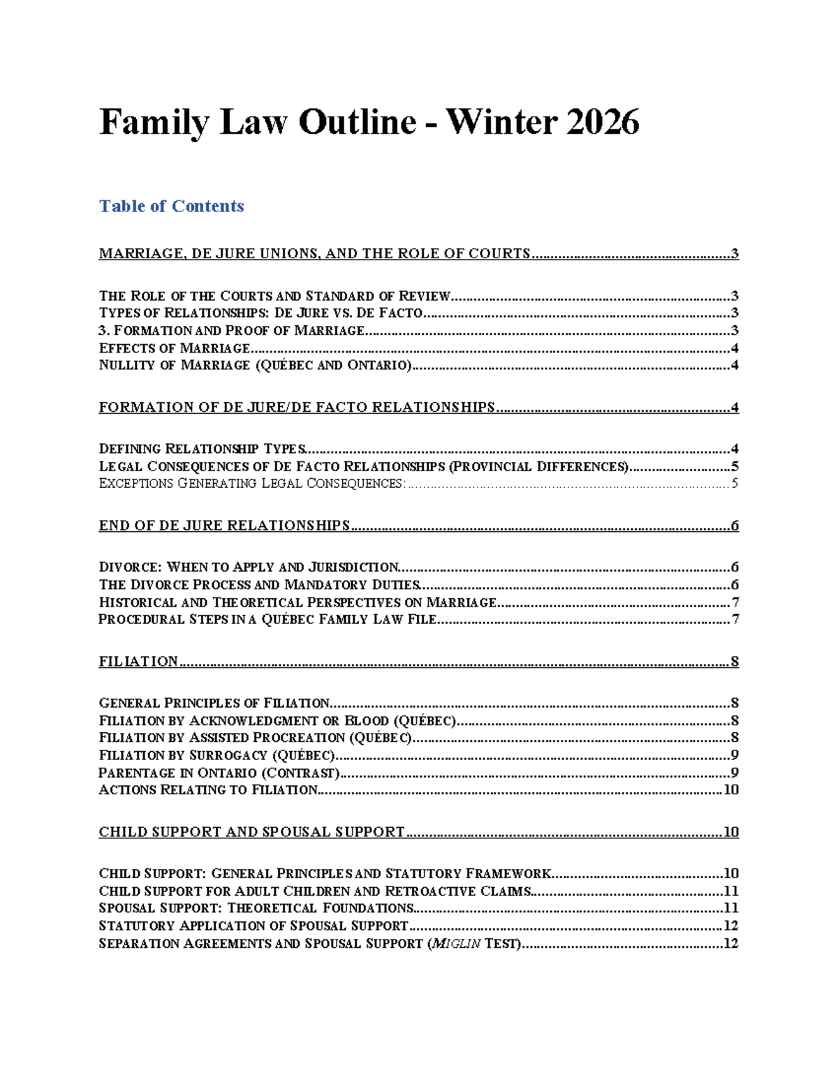 Family Law Outline (Winter 2026): Key Concepts and Legal Frameworks ...