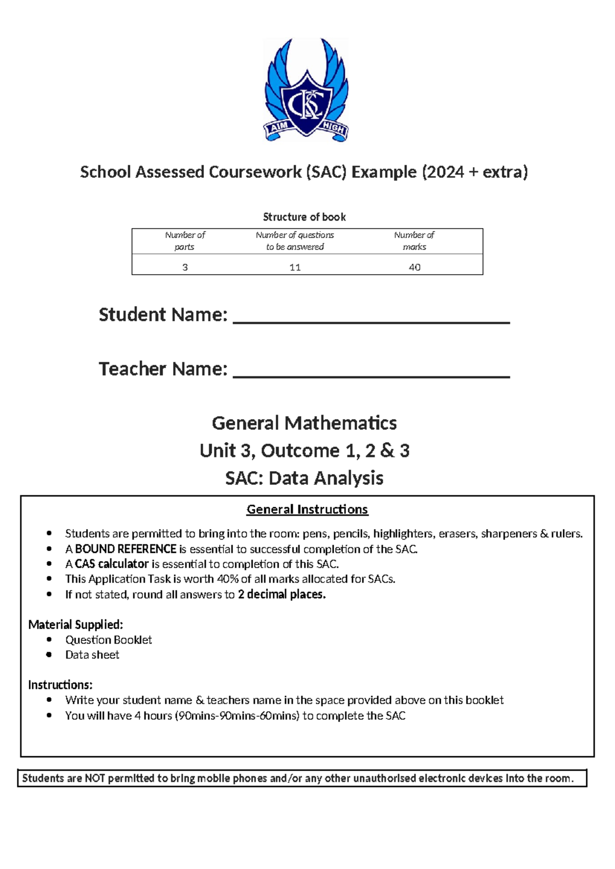 2024 General Maths - Statistics SAC Practice & Data Analysis Guide ...