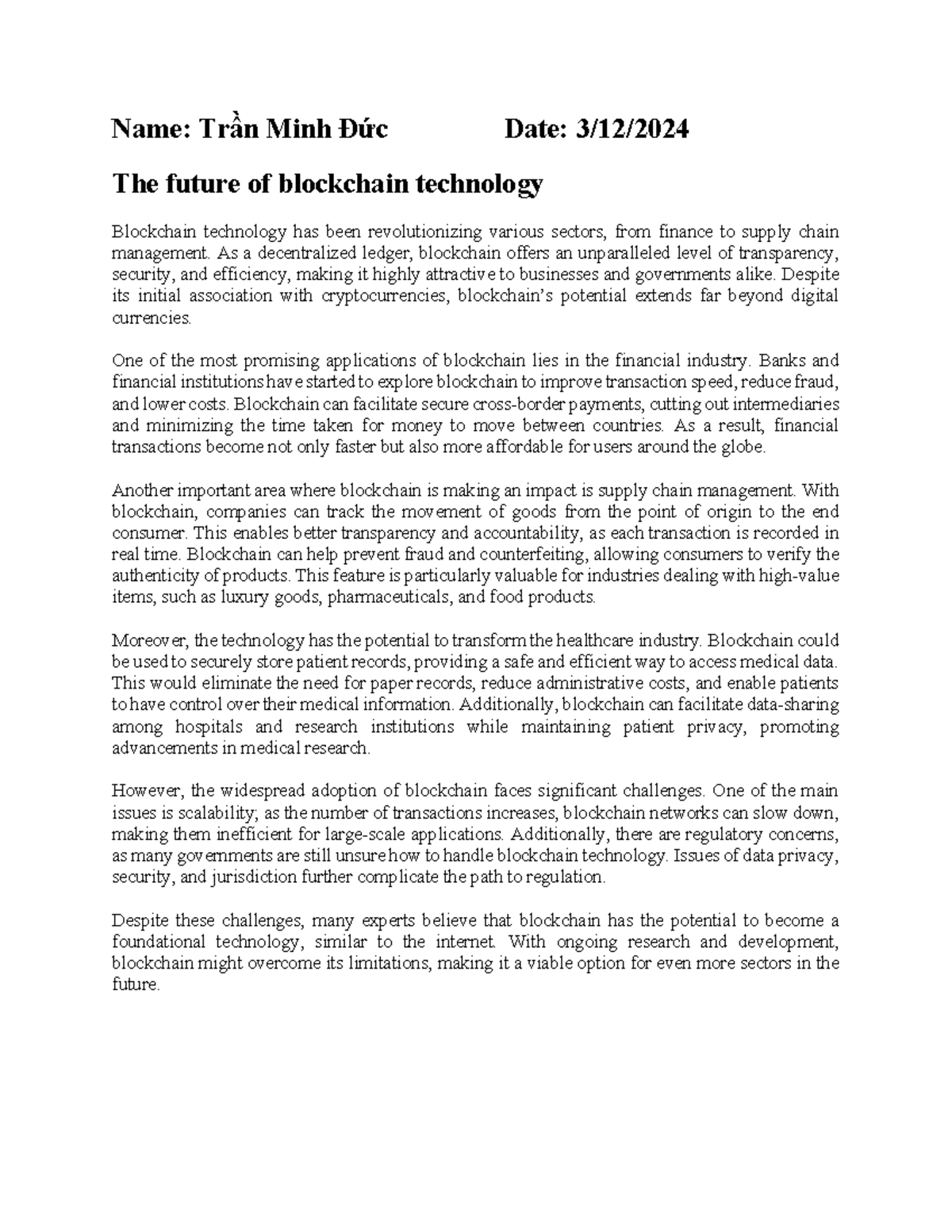 The Future of Blockchain Technology: Challenges and Applications - Studocu