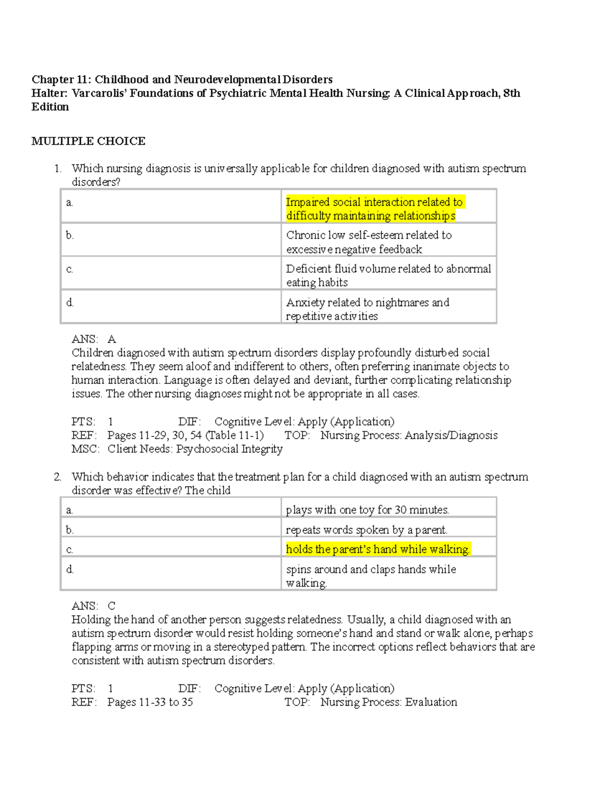 Final Exam Test Bank: Childhood & Neurodevelopmental Disorders Notes ...