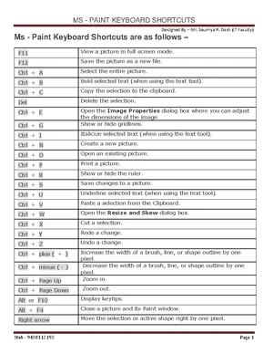 MS Paint Shortcut keys PDF - Paint Shortcut keys No. Action Window ...