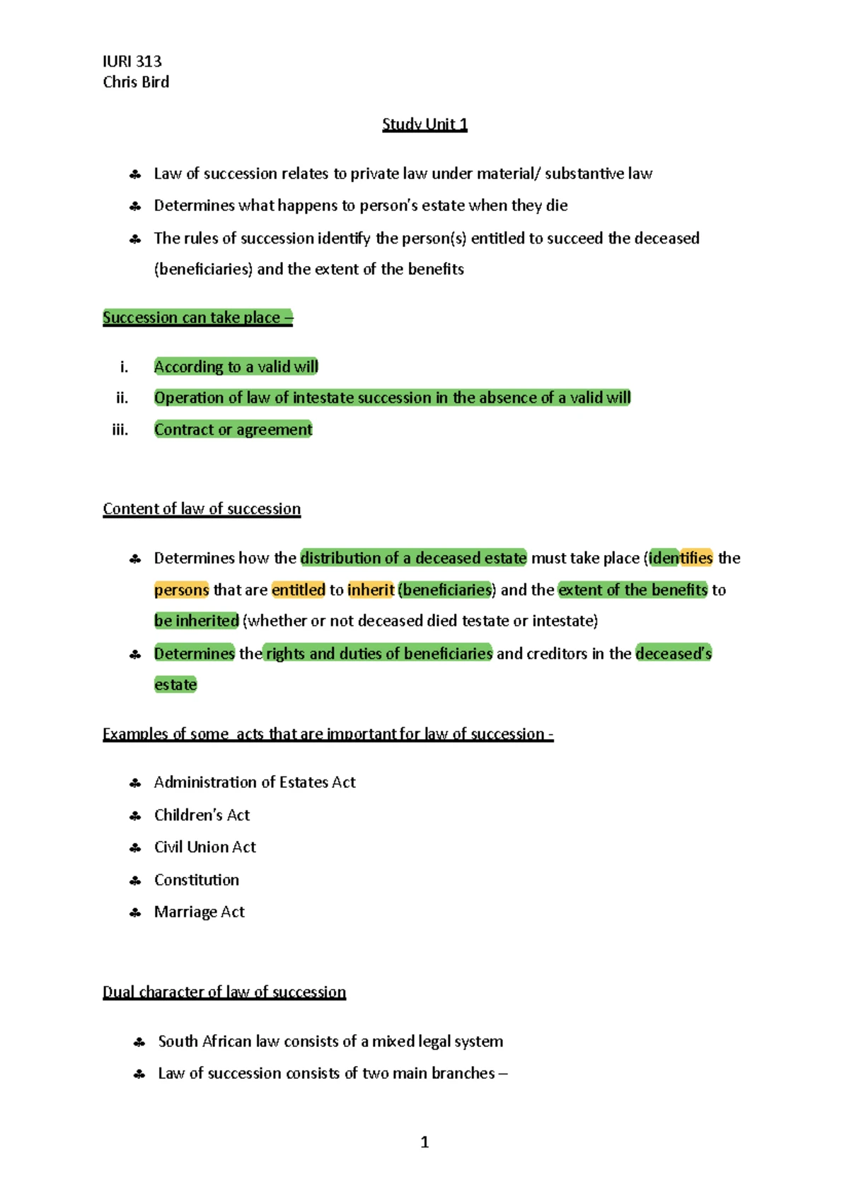 Study Unit 9 Handout 7: Understanding Fideicommissum and Its Legal Implications - Studocu