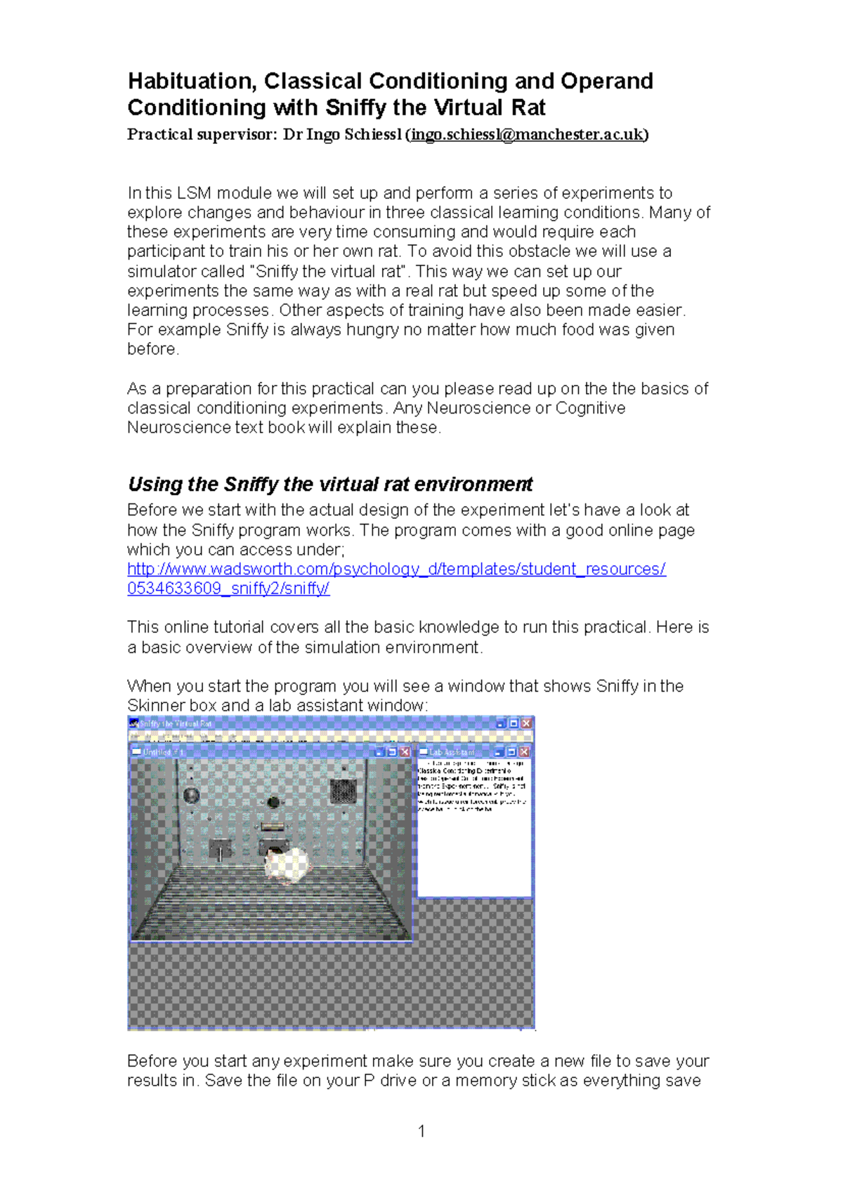 LSM102 Sniffy: Conditioning Techniques & Virtual Rat Experiment Guide ...