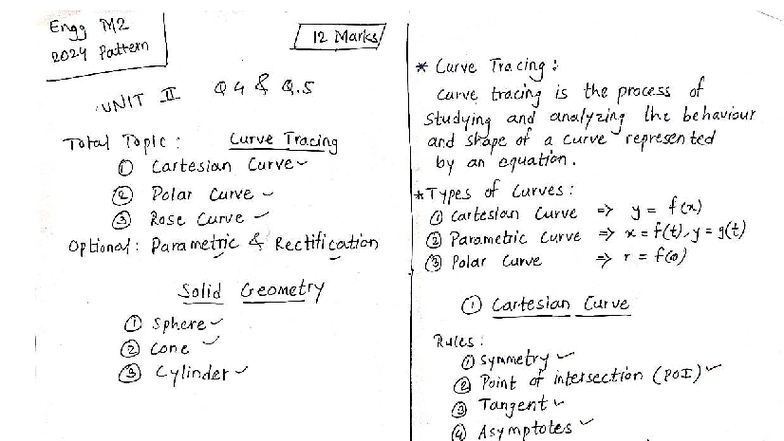 Engg M2 Curve Tracing Notes: Cartesian Curves & Symmetry - Studocu