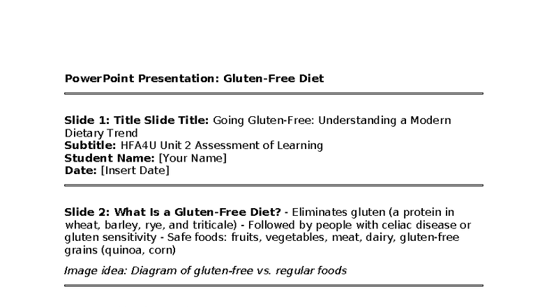 HFA4U Unit 2: Understanding the Gluten-Free Diet Trend - Studocu