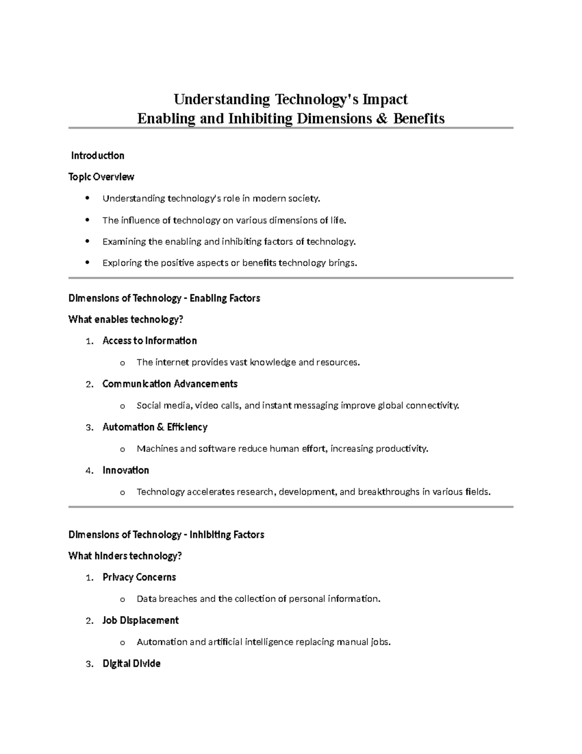 Dimensions of Technology: Enabling & Inhibiting Factors Explained - Studocu
