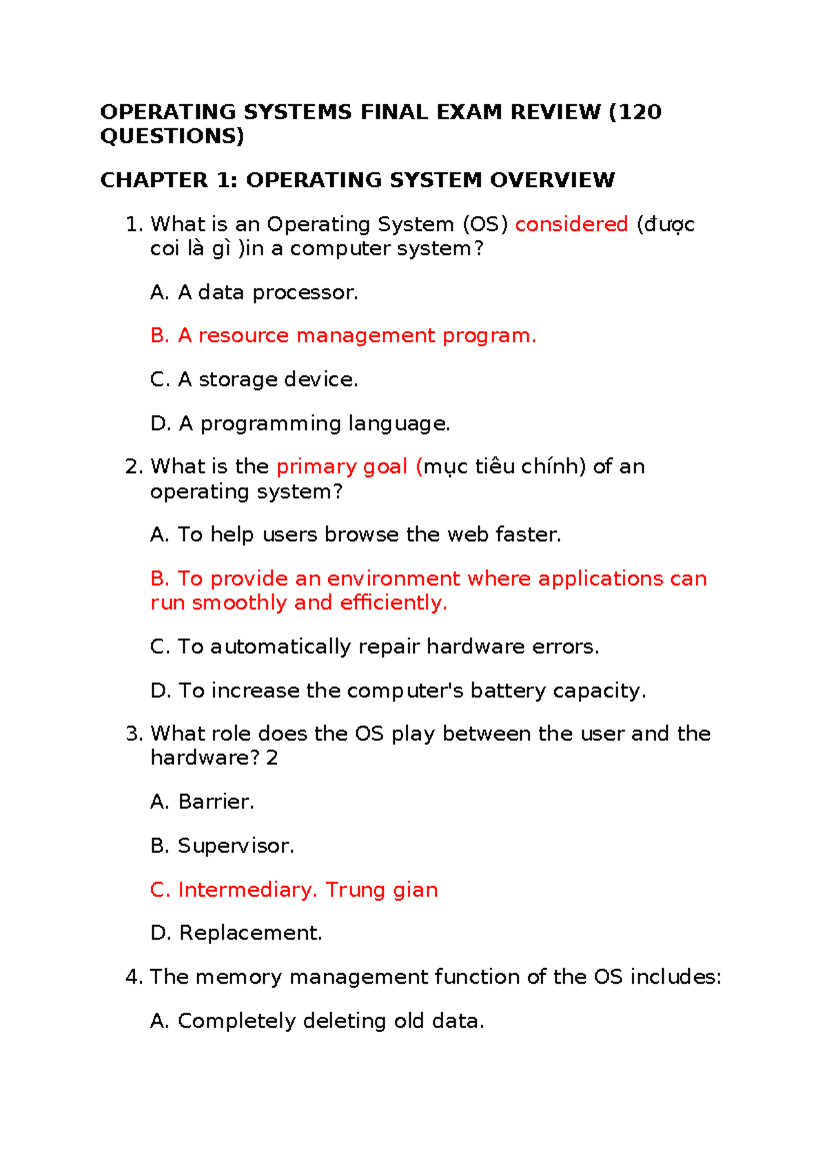 Operating Systems (OS) Final Exam Review: Key Concepts & Questions - Studocu
