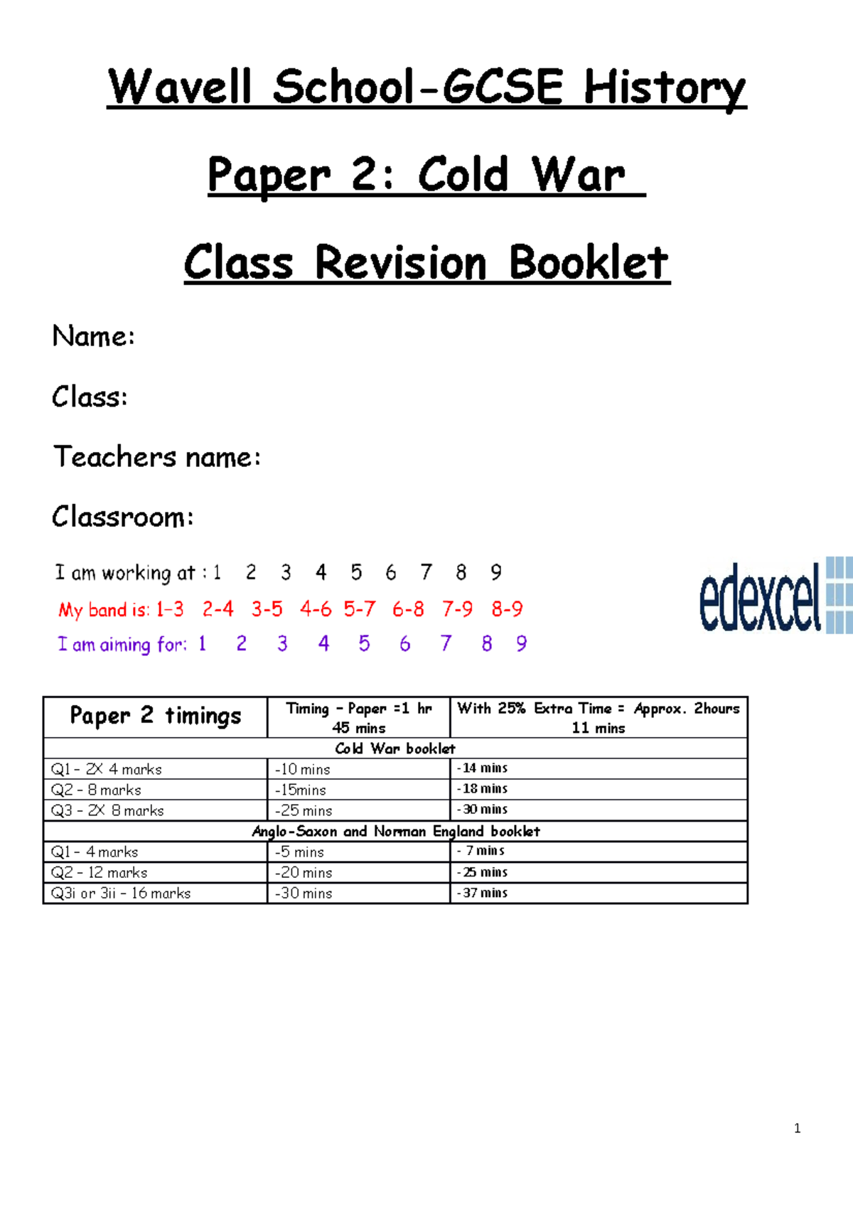 GCSE History Paper 2: Cold War Class Revision Booklet - Studocu