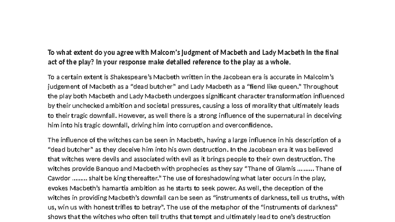 Macbeth and Lady Macbeth: Judgment in the Final Act - Essay Notes ...