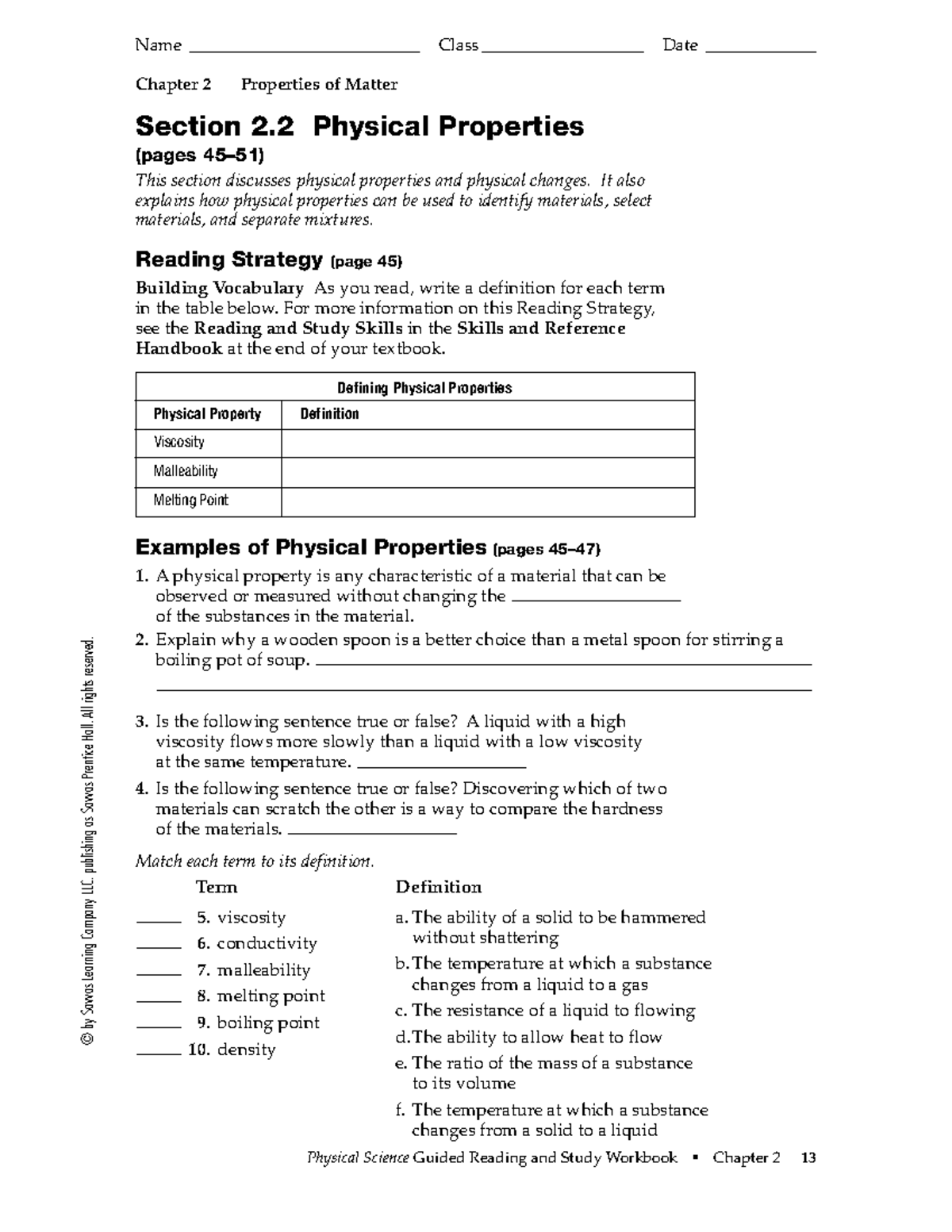 Physical Science Chapter 2: Properties of Matter - Section 2.2 Notes ...