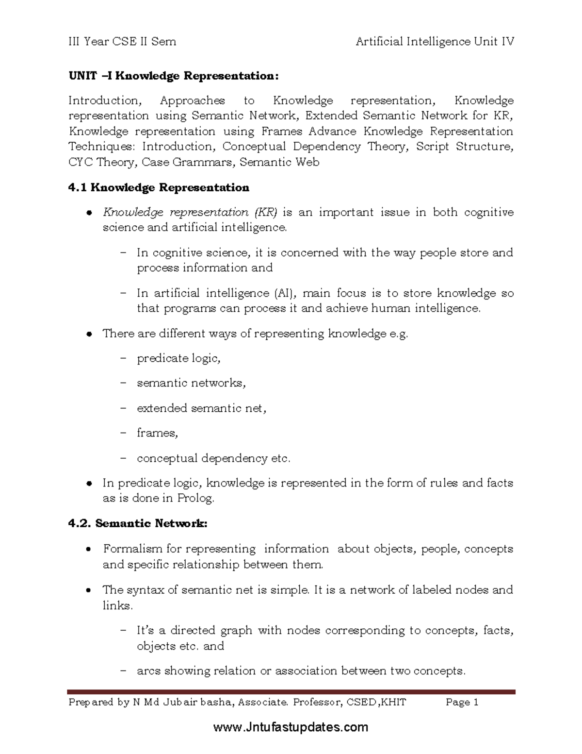 AI R16 - UNIT-4: Knowledge Representation Techniques and Concepts - Studocu