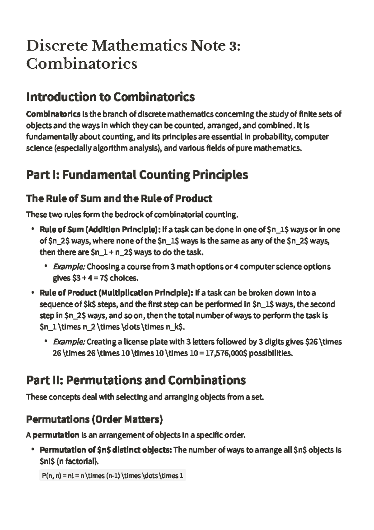 Discrete Mathematics Note 3: Introduction to Combinatorics - Studocu