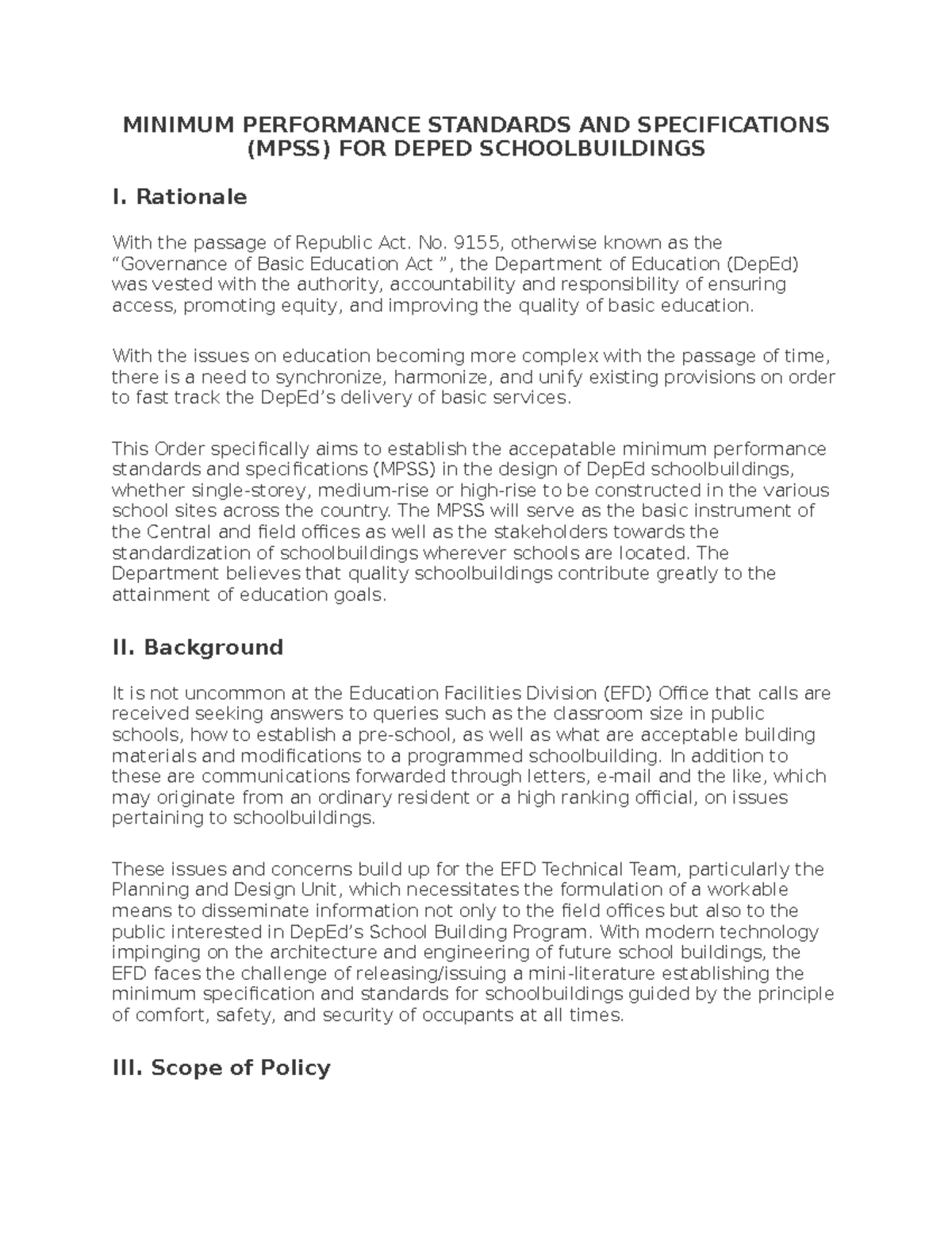 DepEd Order on Minimum Performance Standards for School Buildings - Studocu