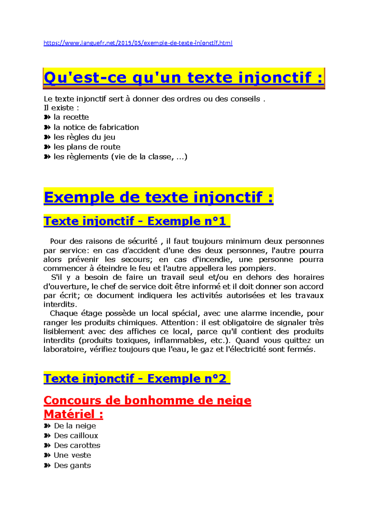 Texte Injonctif : Ordres et Conseils pour Sécurité et Activités - Studocu
