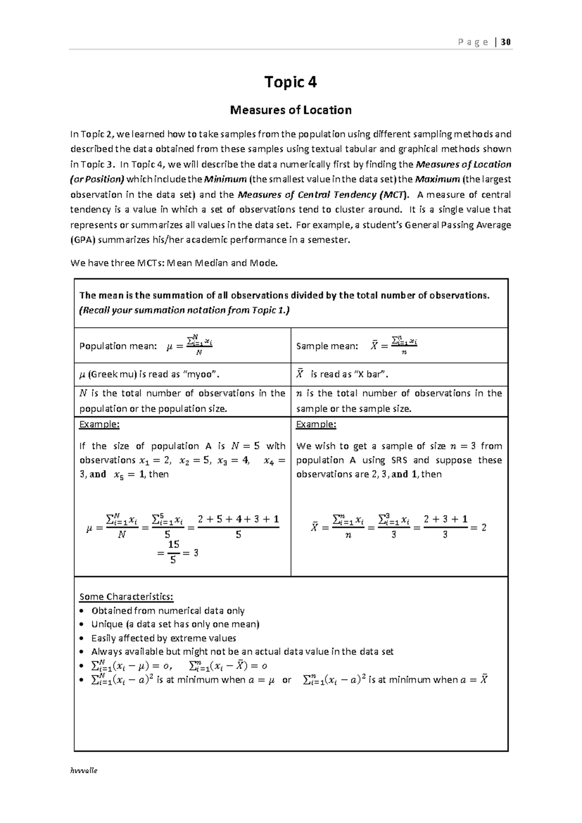 Topic 4: Measures of Location and Central Tendency in Statistics - Studocu