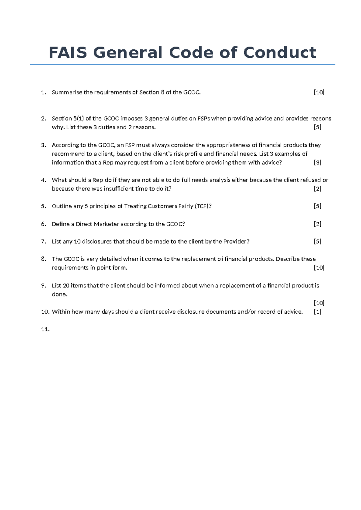 FAIS GCOC Overview and Key Responsibilities for FSPs - Studocu