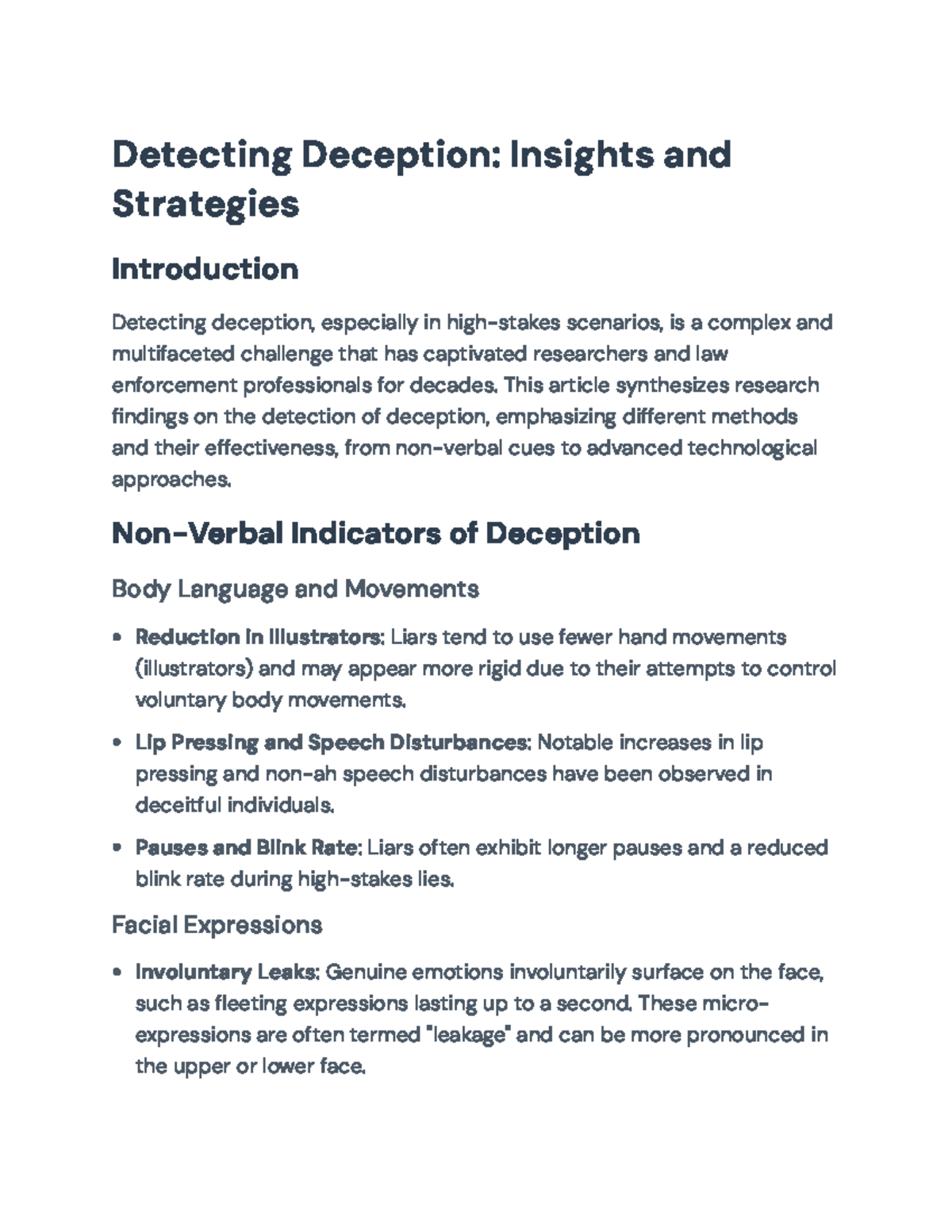 Detecting Deception: Strategies and Methods for Accuracy in Psychology ...