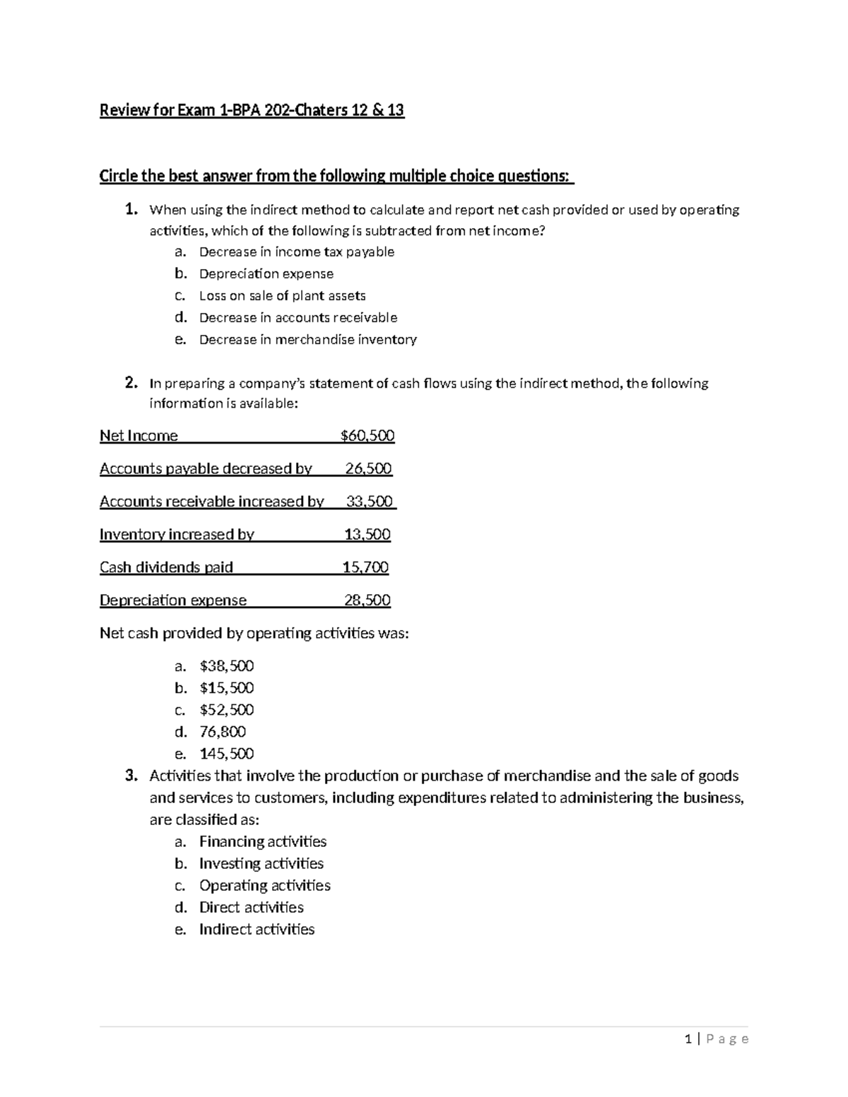 Review for Exam 1 - Managerial Accounting Practice Questions - Studocu