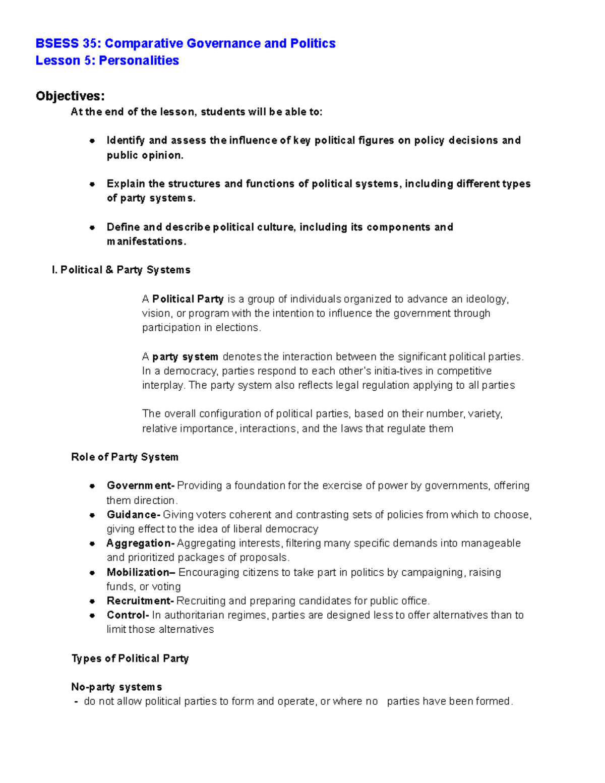 Comparative Politics: Personality Influence & Philippine Activism (Gov ...