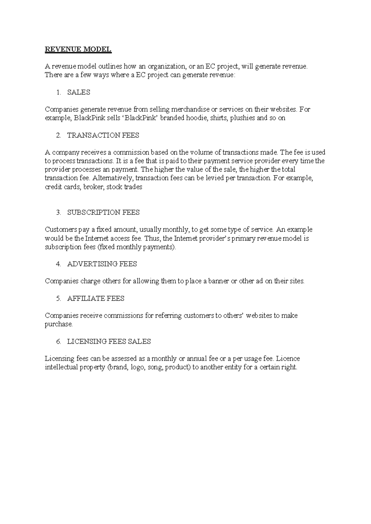 Revenue Model - REVENUE MODEL A revenue model outlines how an ...