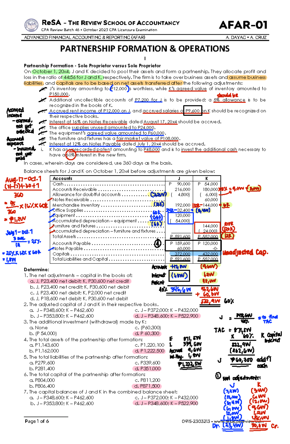 ReSA CPA Review Batch 46: Partnership Formation & Operations AFAR 01 ...