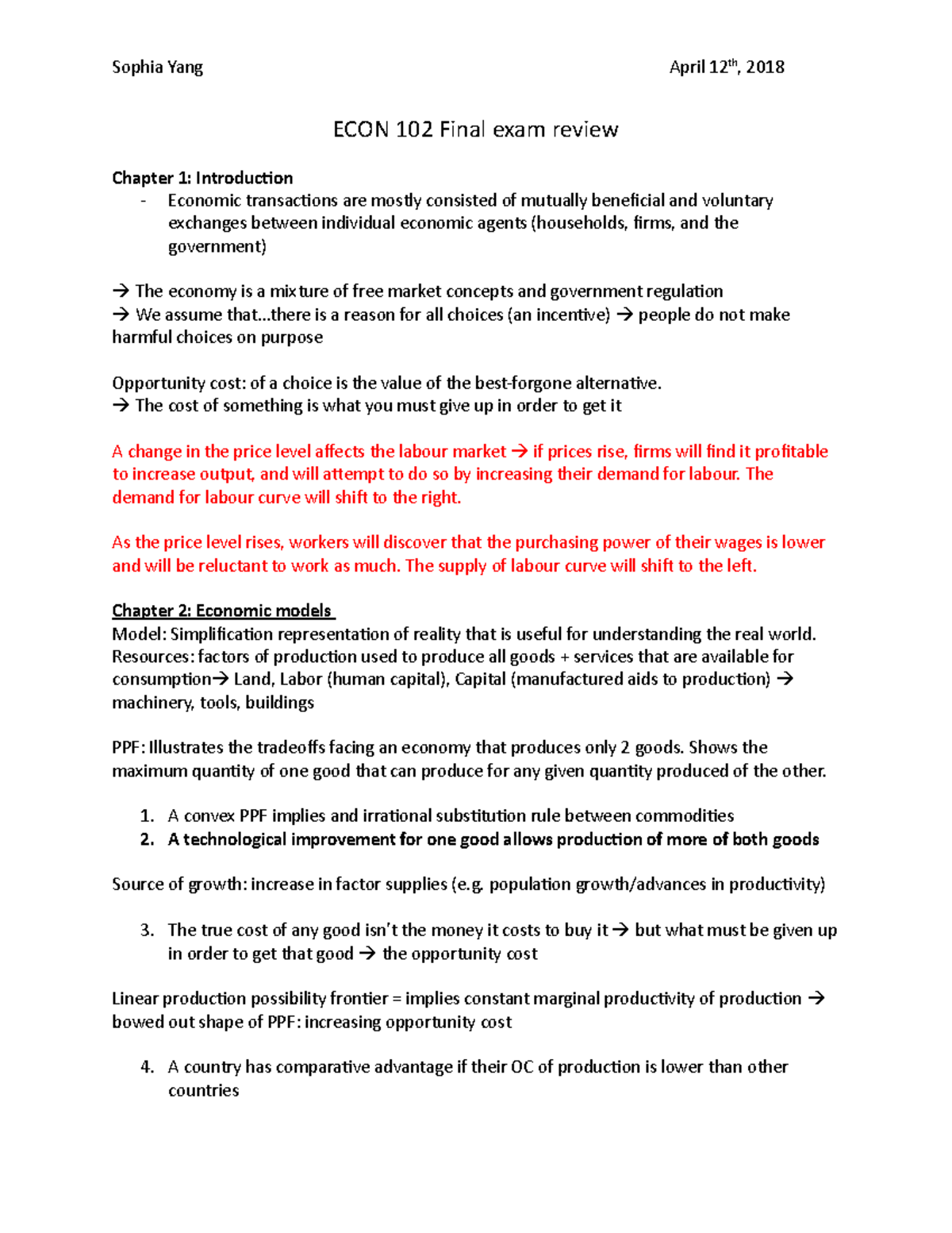 ECON 102 Final Exam Review: Key Concepts & Economic Theories - Studocu