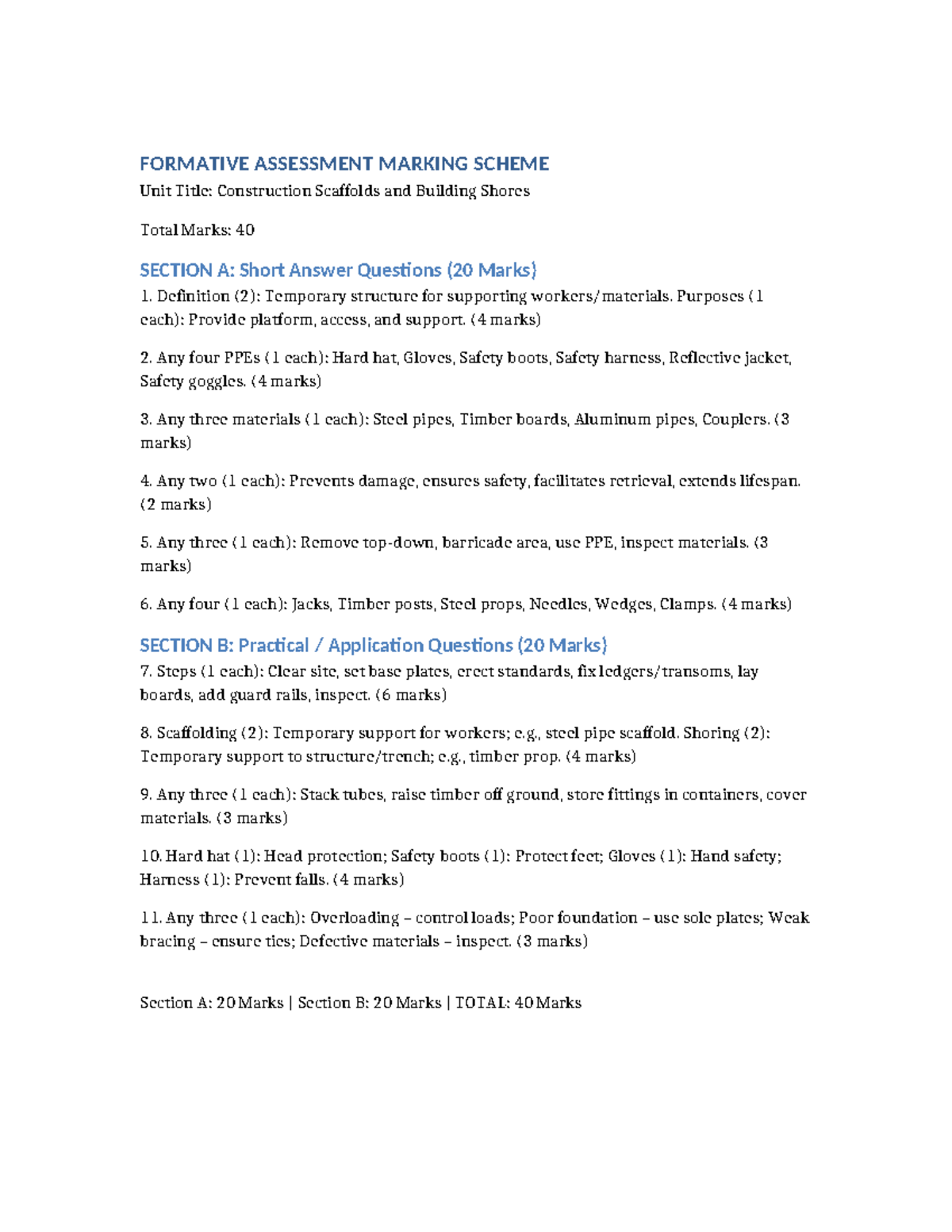 Marking Scheme for Formative Assessment: Scaffolds & Shores - Studocu