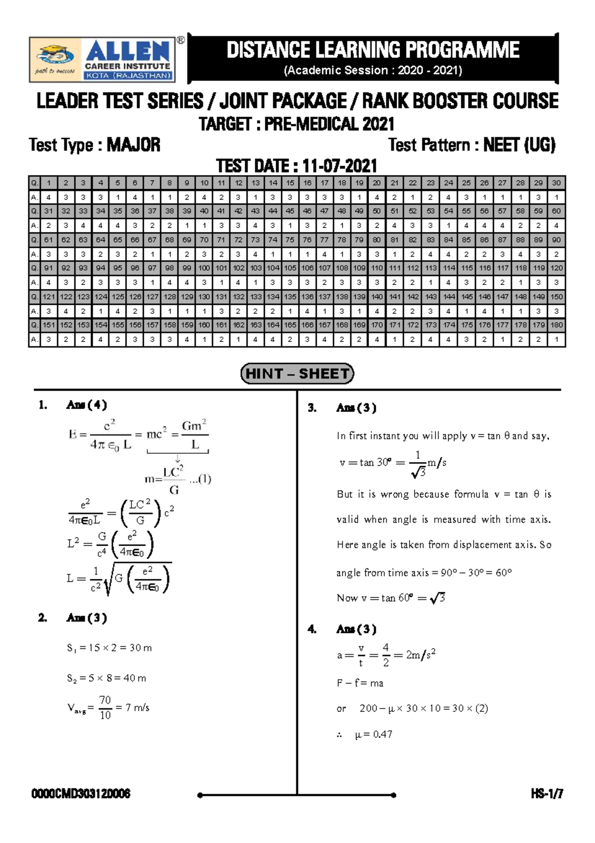 RANK BOOSTER JOINT PACKAGE TEST SERIES NEET (UG) 2021 - Studocu