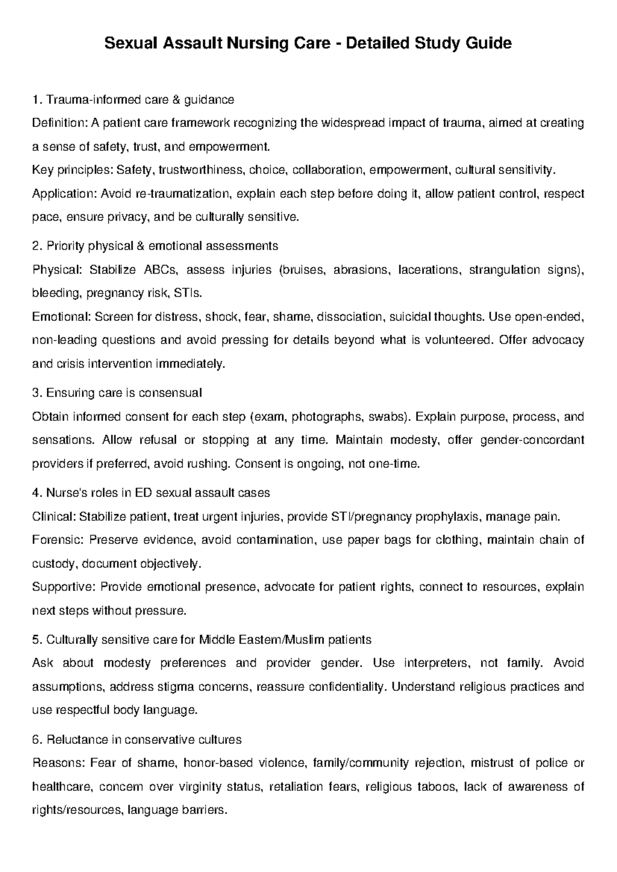 Sexual Assault Nursing Care Study Guide: Key Principles & Practices ...