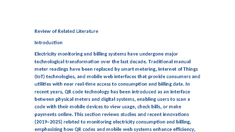 RRL on Electricity Monitoring & Billing Systems with QR Codes - Studocu