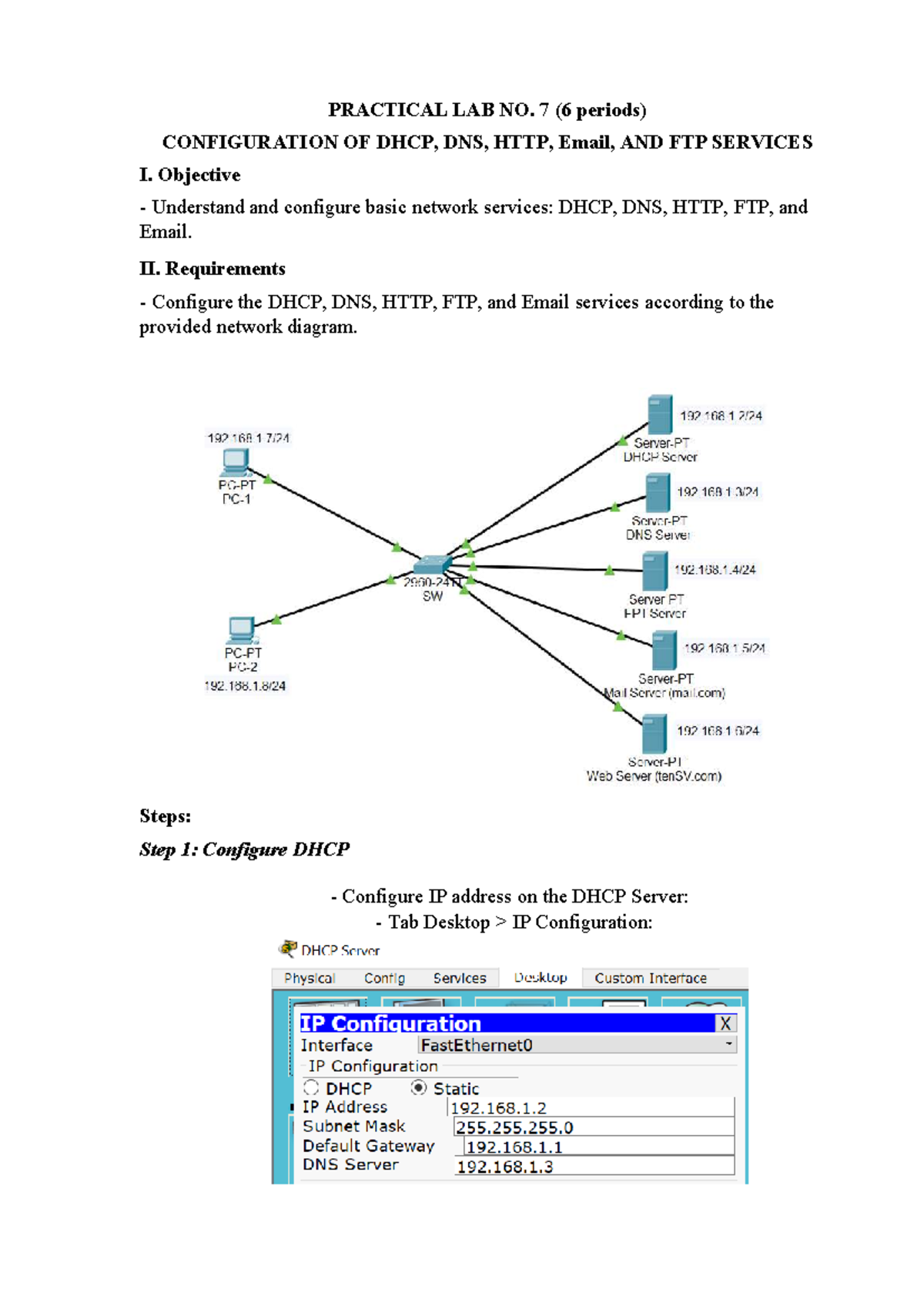 Lab 7 - Configuring Network Services: DHCP, DNS, HTTP, Email, FTP - Studocu