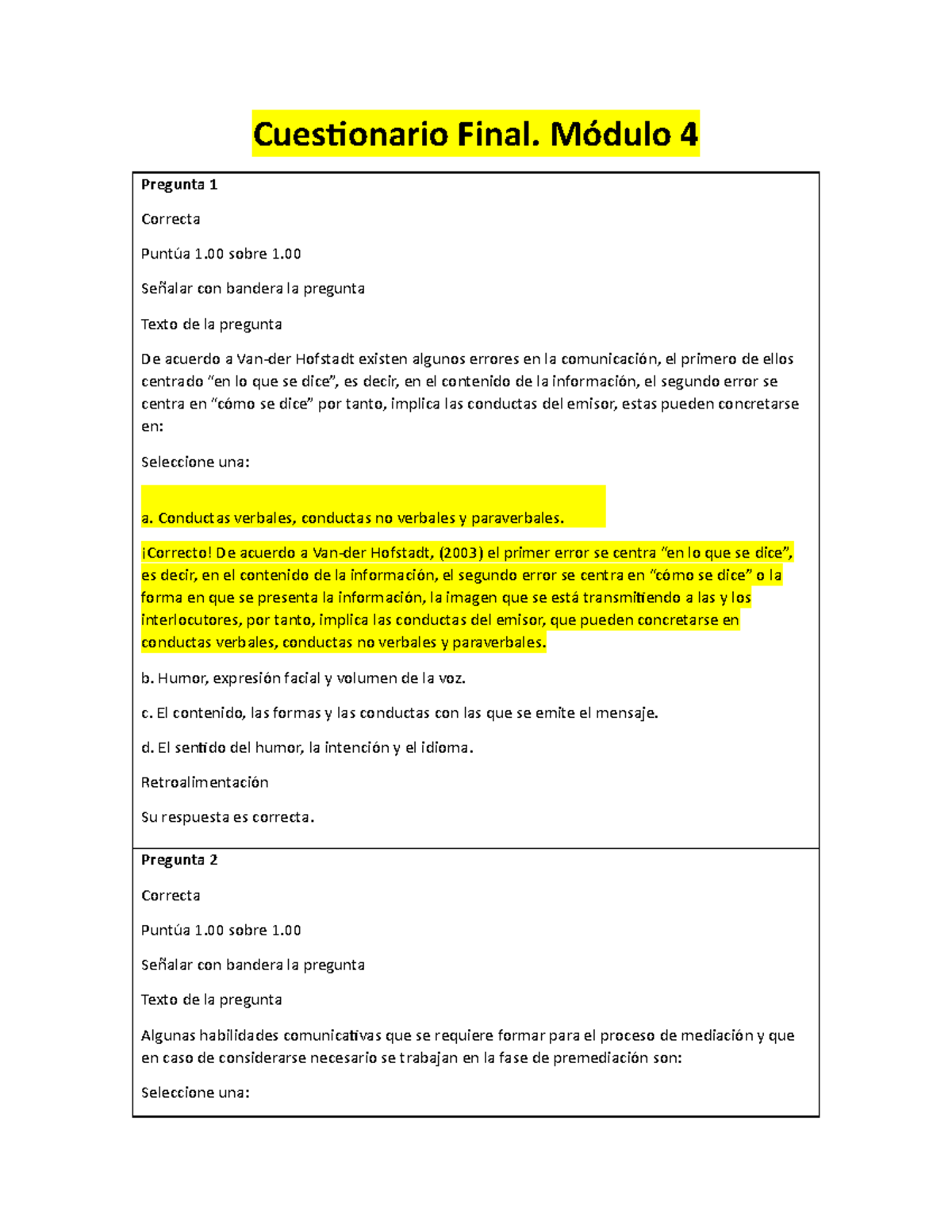 Cuestionario Final: Mediación y Resolución Pacífica de Conflictos ...