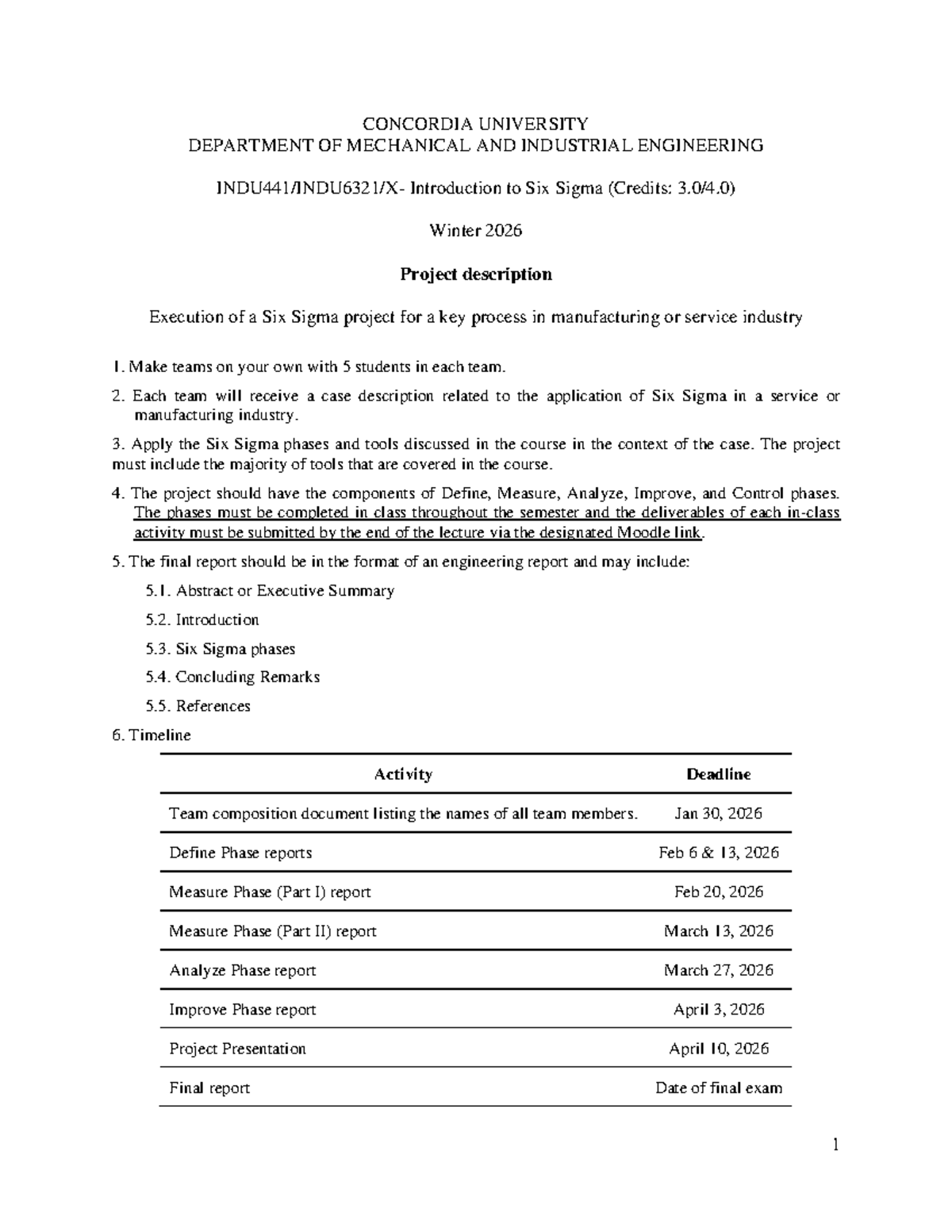 INDU 441 Final Project: Six Sigma Implementation in Industry - Studocu