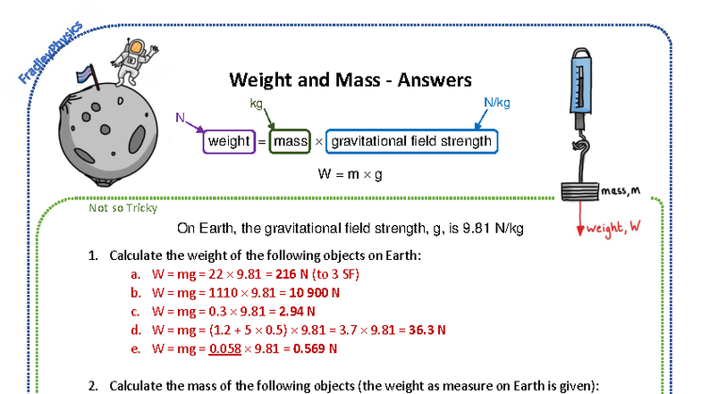 Mass and Weight Worksheet Answers (Physics 101) - Studocu