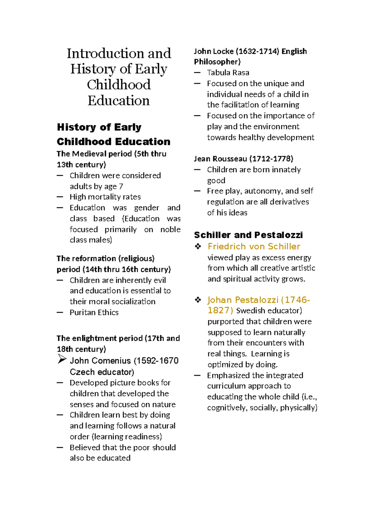 Introduction and History of Early Childhood Educat EDUC 100 Midterm ...