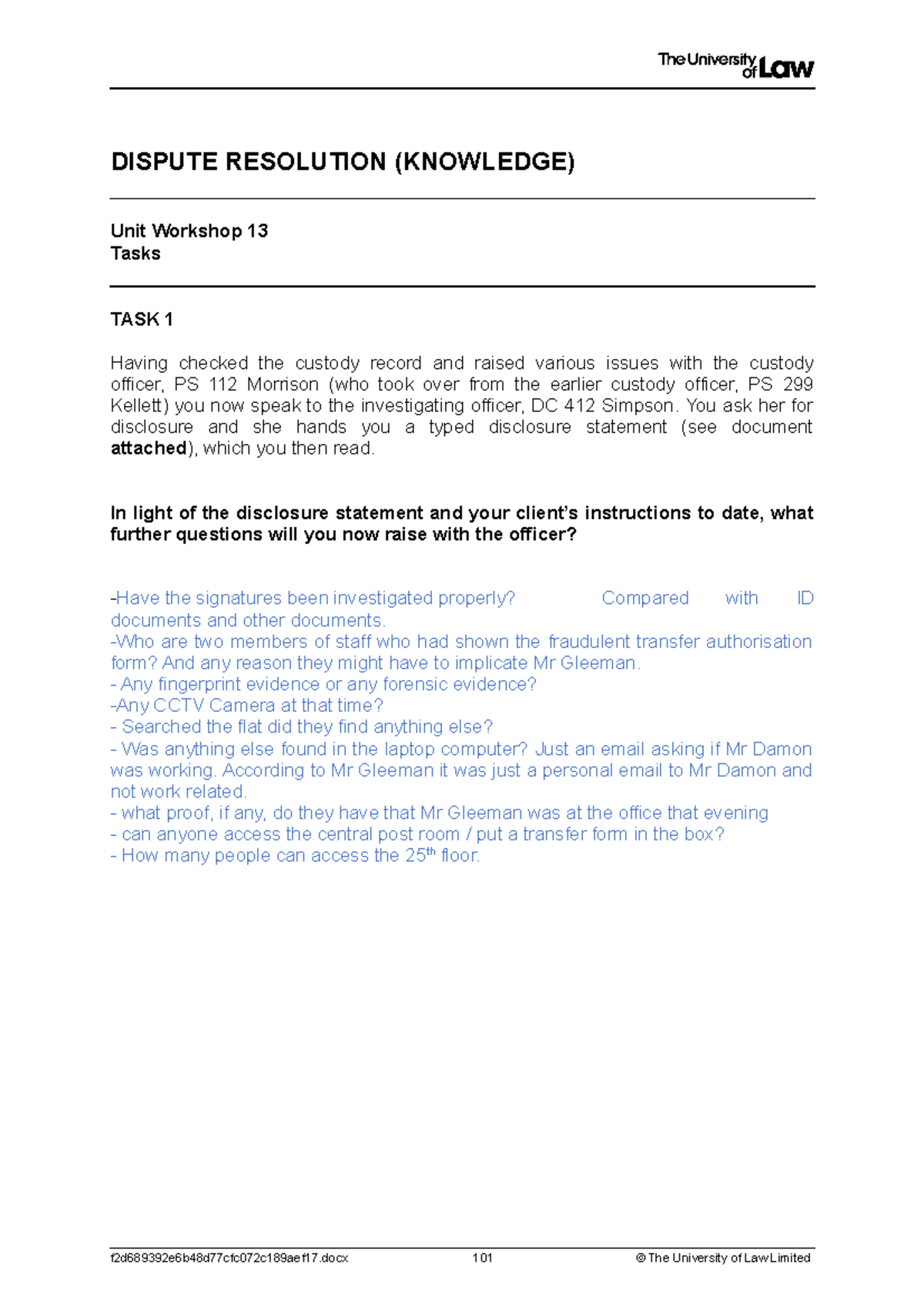 Unit Wkshp 13: Dispute Resolution Tasks & Analysis - Studocu