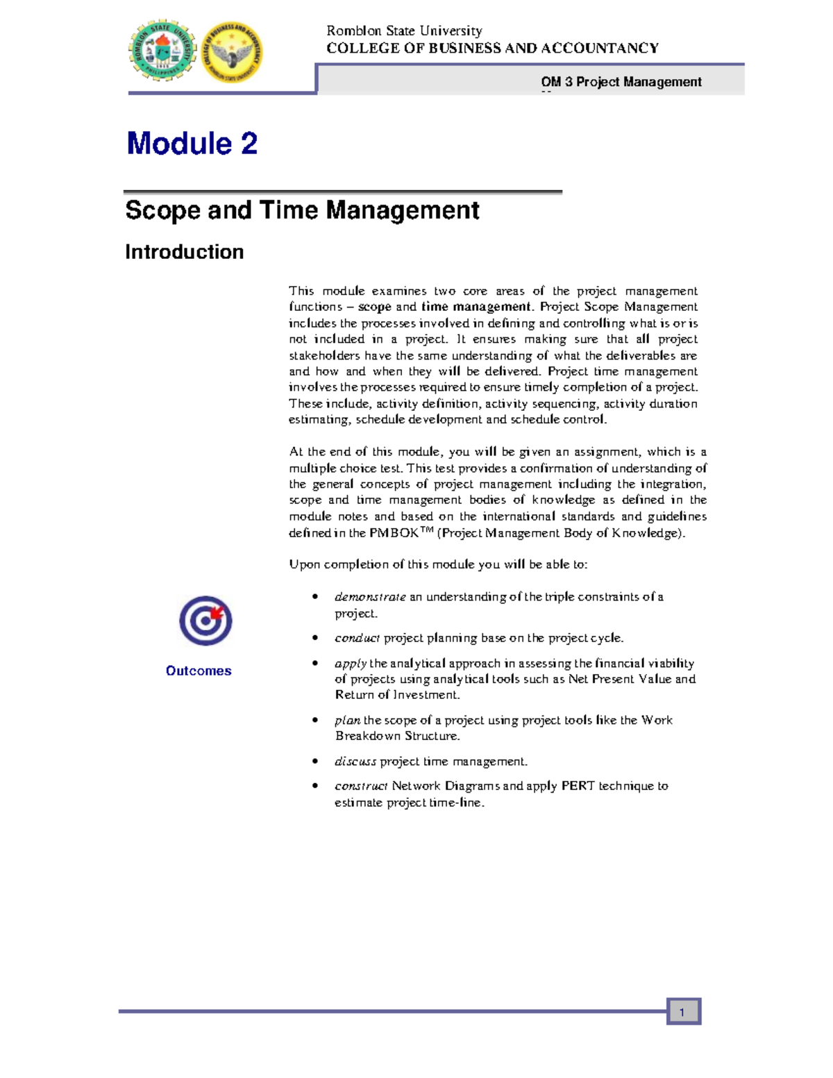 OM 3 Project Management: Scope & Time Management Module 2 Overview ...