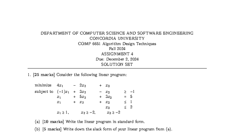 COMP 6651 F24 Assignment 4: Linear Programming & Simplex Method ...