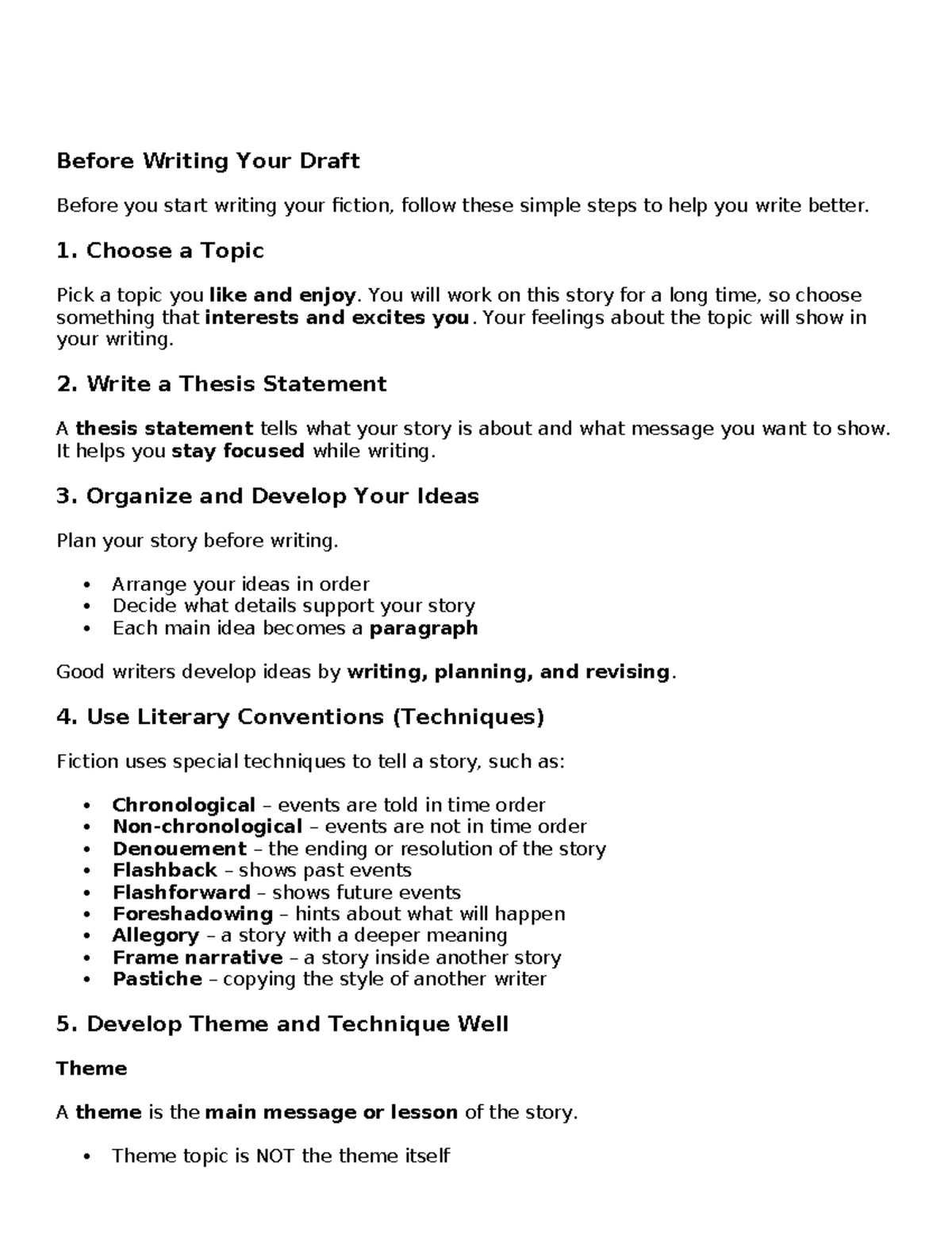 Fiction Writing Tips: Steps Before Drafting Your Story - Studocu